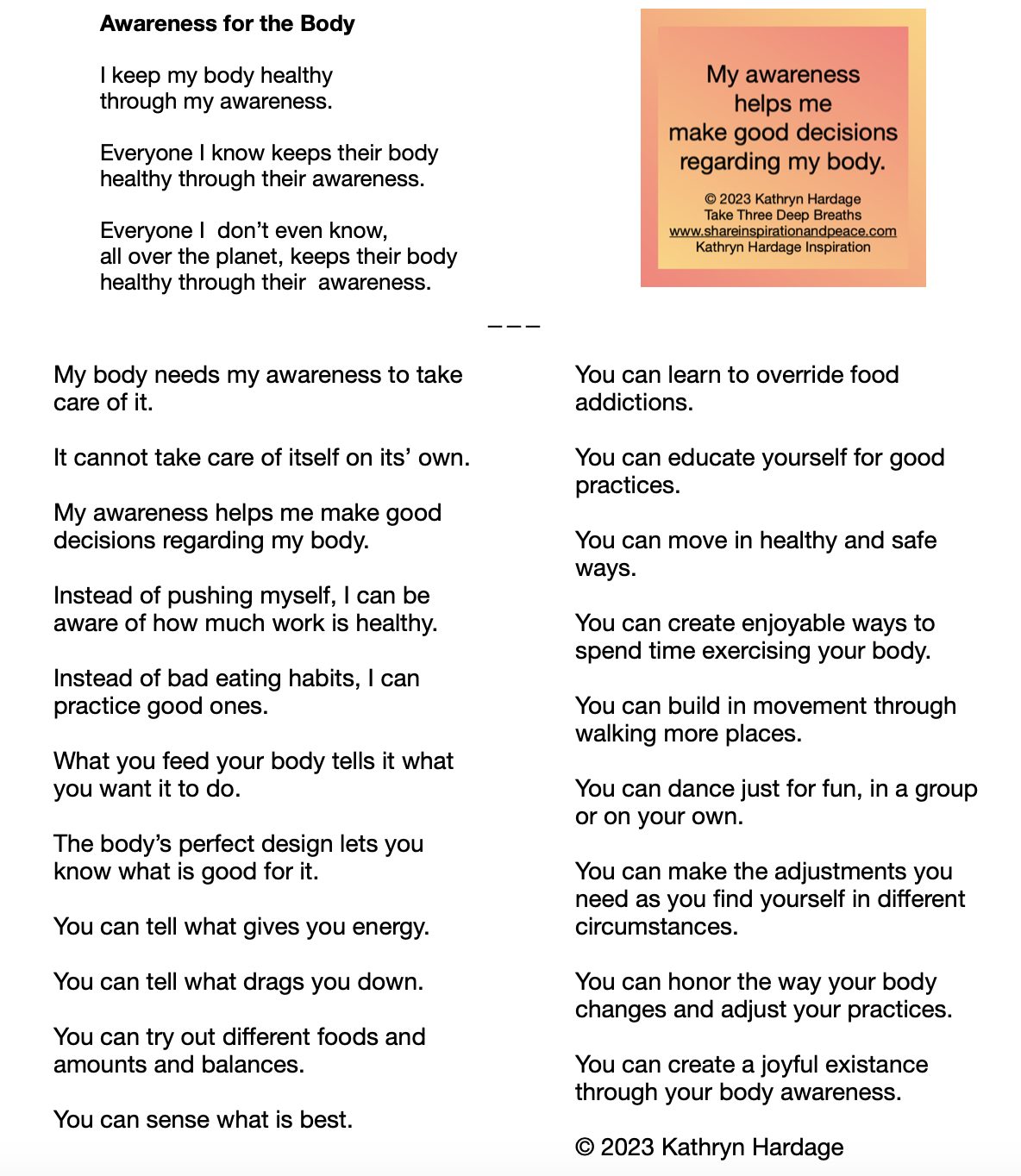 Awareness for the body – Inspired Practices